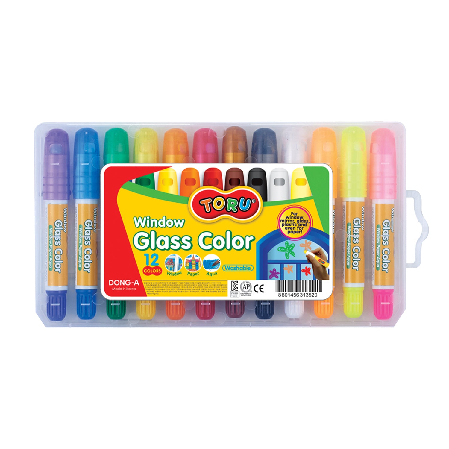 TORU Glass Color Crayons – 12 Colors, Water Blend Effect, Safe for Kids ...